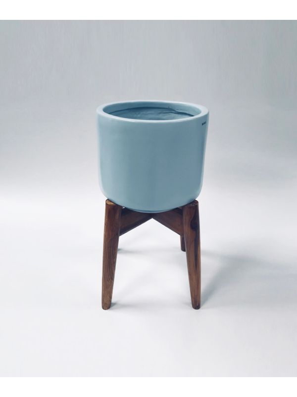 Blue ceramic plant pot | Buy ceramic pot planter with stand | Kalpané
