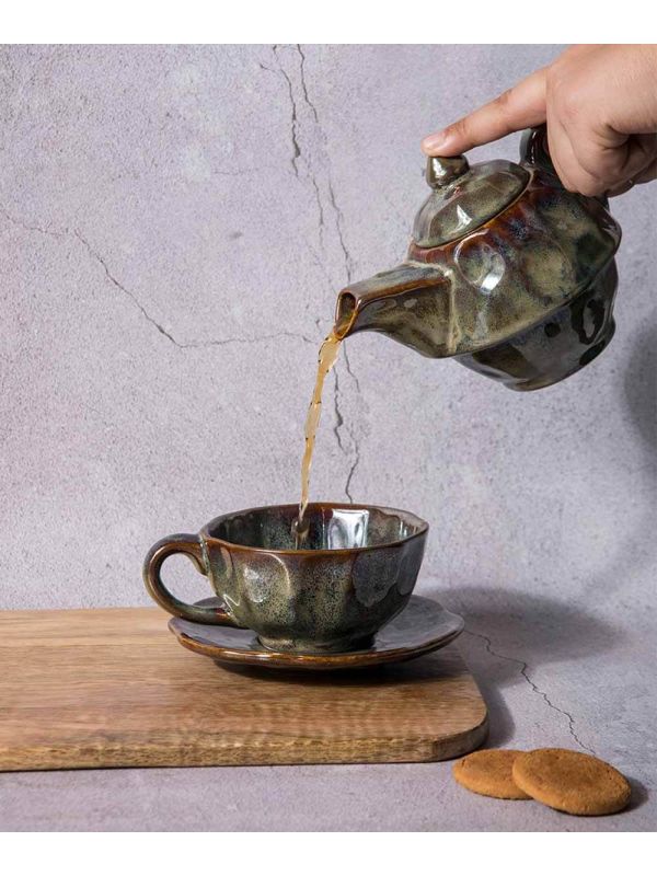 Kettle and cup set| Buy ceramic tea set with kettle online | Kalpané