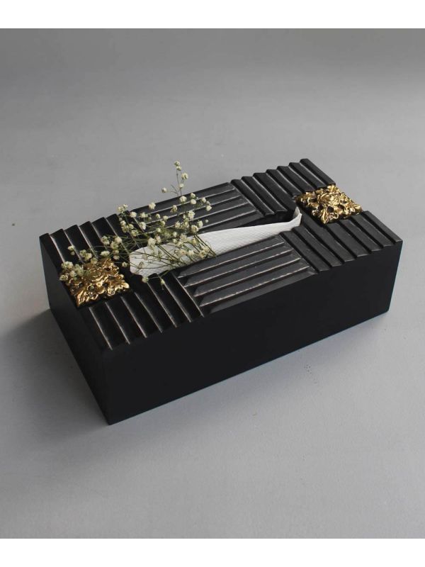 Black and gold tissue box | Buy wooden tissue box online | Kalpané