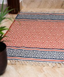 Diamond pattern rug | Buy red and blue rug online | Kalpané