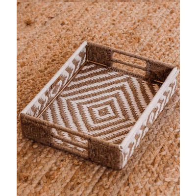 Jute tray | Buy rectangular jute and cotton tray online | Kalpané